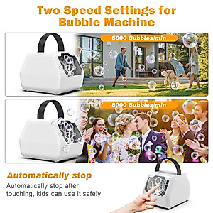 Bubble Machine,Large Bubble Machine for Parties,Wedding|Rechargeable Bubble Machine USB,Battery Operated, Professional Outdoor Bubble Makers with 2 Mode,16000+ Bubbles/Min, Kids Bubble Toy (White)