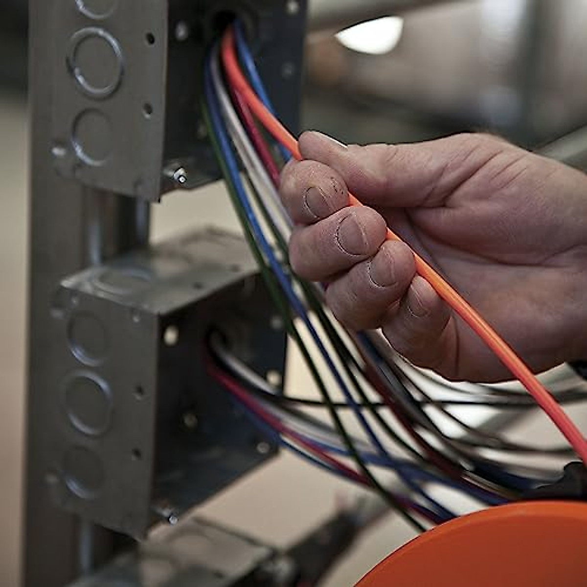 Klein Tools 56056 Electrical Fiberglass Fish Tape, Made in USA, 200-Foot x 3/16-Inch Wide Multi-Groove Fish Tape with Steel Leader