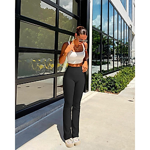 OQQ Women's 2 Piece Yoga Pants Ribbed Seamless Workout High Waist Athletic Straight Leg Leggings Black Tea Leaf