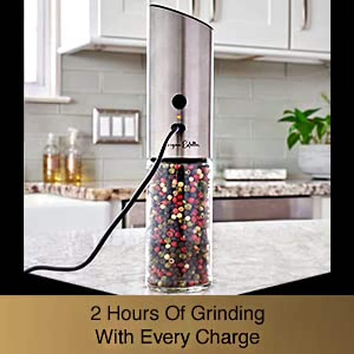 Automatic USB Rechargeable Salt and Pepper Grinder Set - Gravity Electric Salt and Pepper Grinder Set with LED Light and Adjustable Coarseness - Easy to Clean - Cleaning Brush Included - Ideal Gift