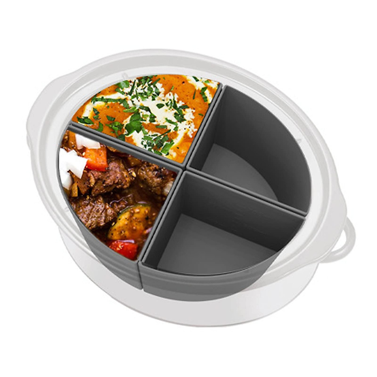 Slow Cooker Divider Liner fit 6 QT Crockpot, Reusable & Leakproof Silicone Crockpot Divider, Dishwasher Safe Cooking Liner for 6 Quart Pot (Grey)