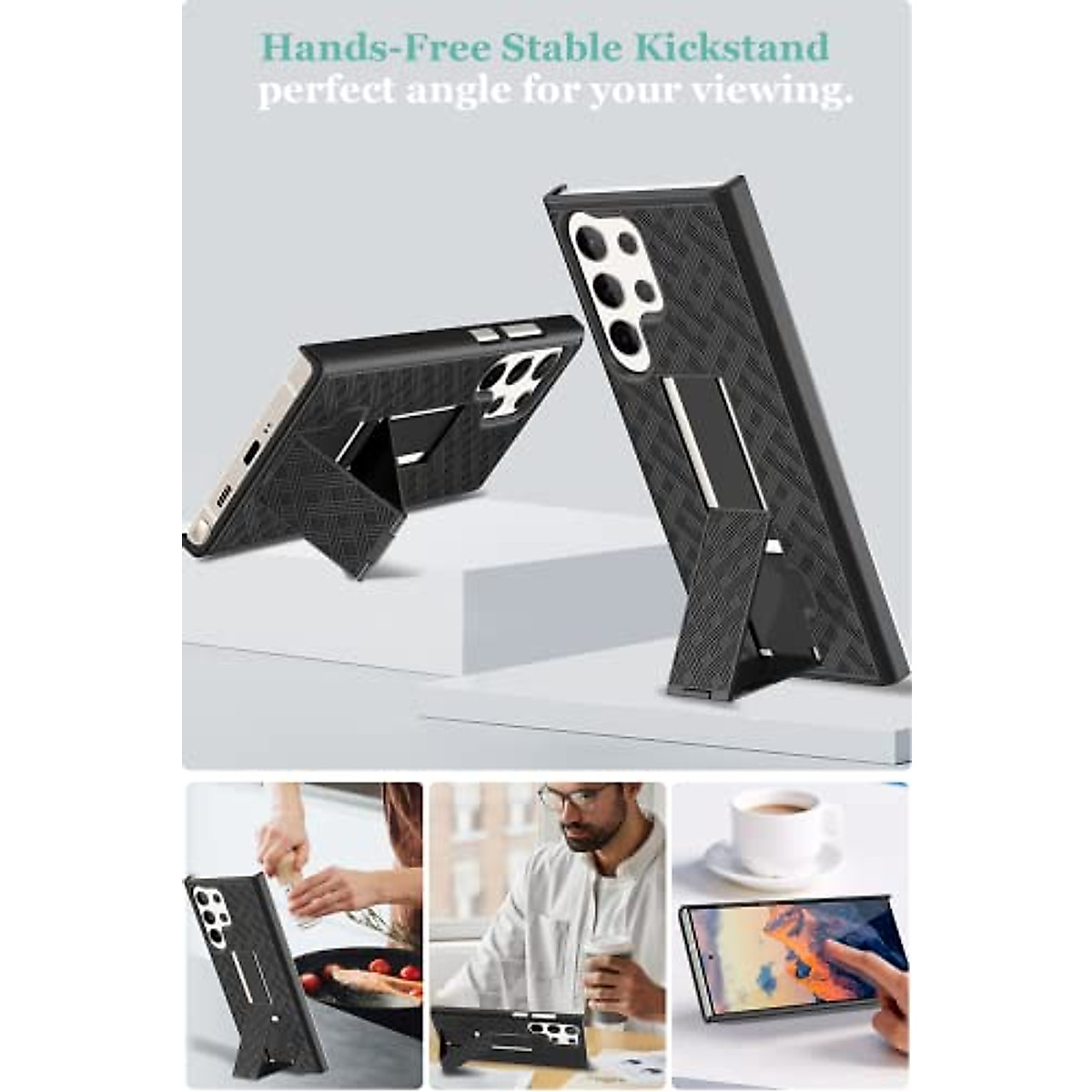 Fingic Compatible with Samsung Galaxy S23 Ultra Case, Galaxy S23 Ultra Holster Case Combo Shell Slim Rugged Case with Kickstand Swivel Belt Clip Holster Cover for Samsung Galaxy S23 Ultra 2023, Black