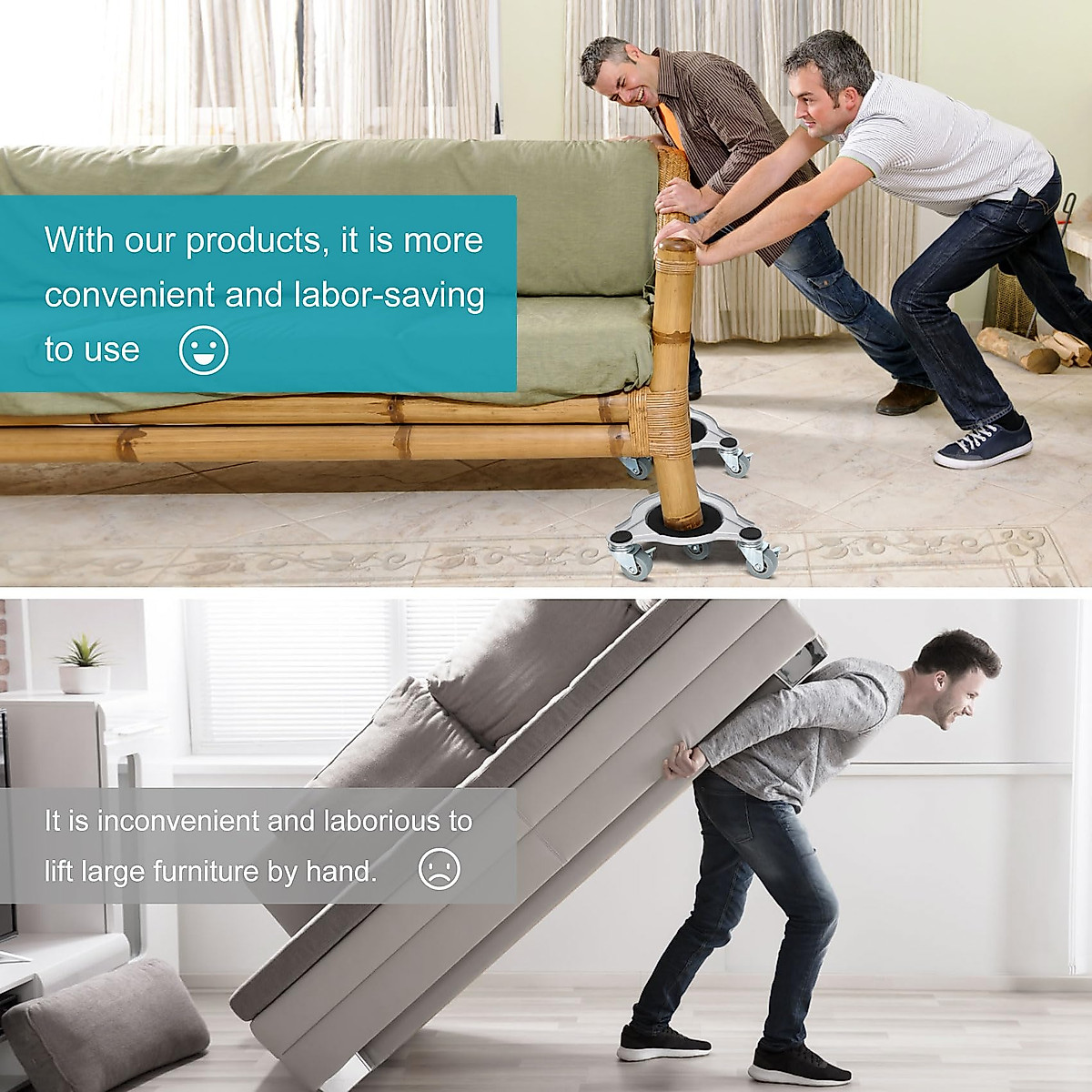 4 Pack Furniture Movers, Mover Dolly with 4 Wheels, 360° Rotation Wheels Furniture Dolly, Steel Tripod Structure, 3 Wheels Have Brakes for Better Control of Movement, 2800 Lbs Load Capacity