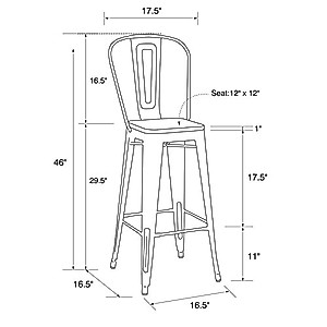 DHP Luxor 30" Wood Seat, Set of 2 Bar Stool, Antique Gun Metal