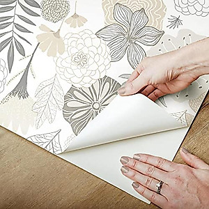 RoomMates RMK11326WP Beige Perennial Blooms Peel and Stick Wallpaper, Roll, Beige