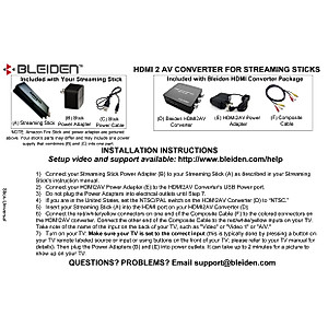 HDMI to Composite AV Converter for Amazon Fire Streaming Stick: Use Amazon Fire Streaming Stick with Older TVs That Have Composite (red/White/Yellow) Inputs. [Note: Amazon Stick Sold Separately]