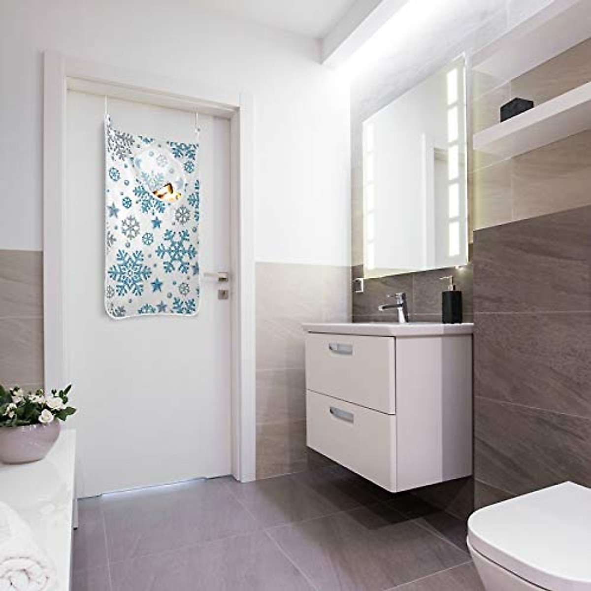 Snowflakes And Stars Door Hanging Laundry Hamper Bag Winter Christmas Space Saving Wall Large Laundry Basket Storage Dirty Clothes Bags with Bottom Zippers Hooks For Bathroom Bedroom 1 Pcs