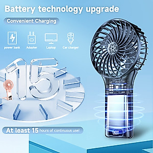 QQT Mini Handheld Fan,4 Speed Adjustable Portable Battery Operated Fans,USB Rechargeable Desk Fan with Mirror,Max 20 Hrs Hand Fan For Travel Office Outdoor Women Men (Pink)