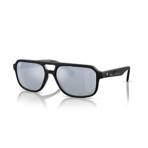 Ray-Ban RB4414M Rectangular Sunglasses, Matte Black/Green Mirrored Silver, 58 mm