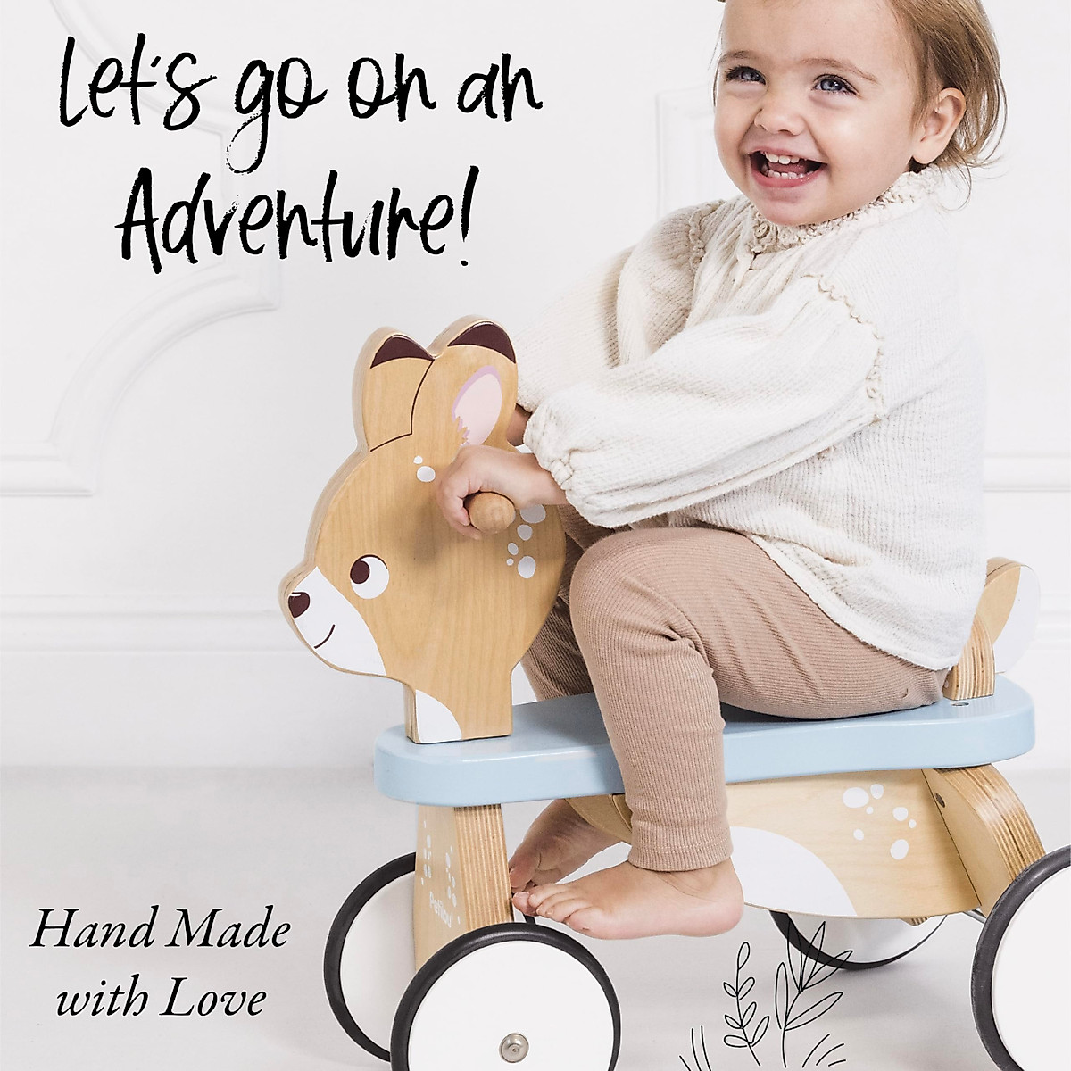Le Toy Van - Petilou Wooden Ride On Deer Push Along Toy for Toddlers | Suitable for Boy Or Girl 1 Year Old +, Small