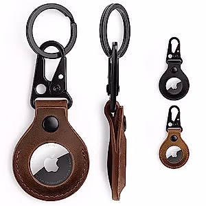 KORDIZ Airtag Holder Leather Case with Clasp and Key Ring Keychain - Air Tag Holder Full Grain Crazy Horse Leather Cases for Apple Airtags Protective Cover Accessories - Handmade (Dark Brown)