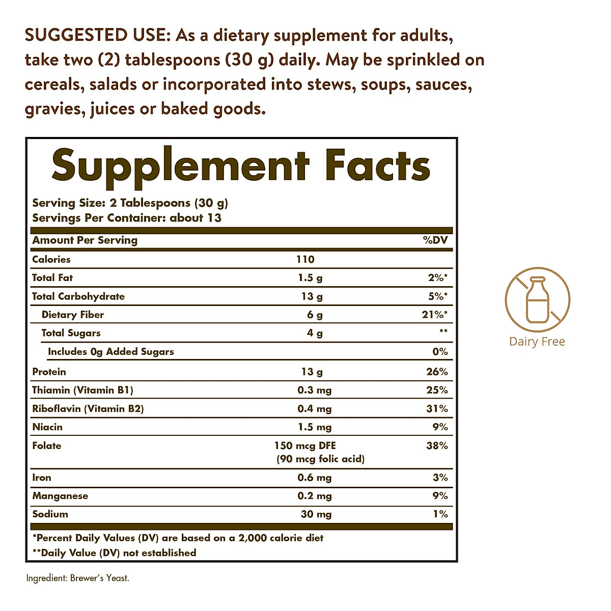 Solgar Brewer's Yeast Powder, 14 oz - Rich Source of Amino Acids, B-Complex Vitamins, Minerals, & Protein - Natural, Unflavored, Unsweetened - Dairy Free, Vegetarian - 13 Servings (Packaging may vary)
