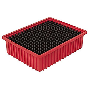 Akro-Mils 33226 Akro-Grid Plastic Slotted Dividable Modu Box Stackable Grid Storage Tote Container, (22-3/8-Inch L x 17-3/8-Inch W x 6-Inch H), (4 Pack), Red