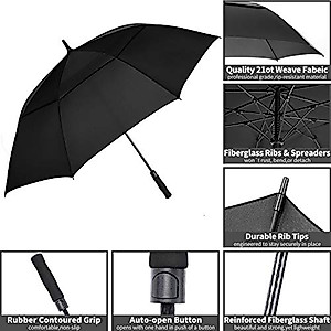 MRTLLOA 62/68/72 Inch Automatic Open Black Golf Umbrella, Extra Large Oversize Double Canopy Vented Windproof Waterproof Stick Umbrellas for Rain(62 Inch)