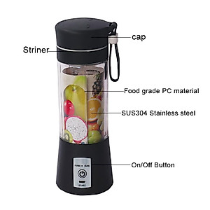 Portable Blender-Fruit & Vegetable Juicer-For Travel Sports Kitchen-380Ml With 6 Blades-WENPIC Food Mixer-For Shakes And Smoothies，Juice, Baby Food, Etc. (Black)