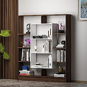 HOMIDEA Venus Bookcase - Room Divider - Free Standing Shelving Unit for Living Room or Office in a Modern Design (Walnut/White)