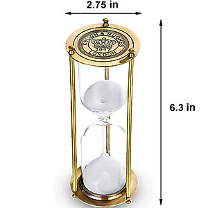 Vintage Sand Timer 5 Minute Hourglas,5.1 Inch Small Sand Clock, Antique Brass Grave Sand Watch 5 Min,Antiguo Reloj De Arena 5 Minuto,Metal Unique Sandglass for Kitchen Home Office Game Gifts