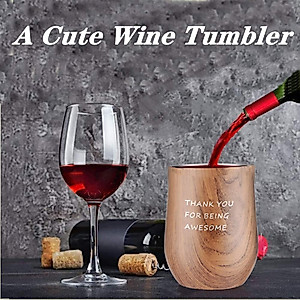 Thank You Gifts, 12oz Wine Tumbler with Lid Stemless Wine Glasses Double Wall Vacuum Travel Mugs Stainless Steel Cup Best Christmas Birthday Gift for Women