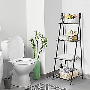 OYEAL Bathroom Standing Shelf Bathroom Towel Storage 4 Tier Blanket Ladder Shelf Bathroom Shelves Freestanding Floor Organizer for Pantry Kitchen Laundry Room Organization