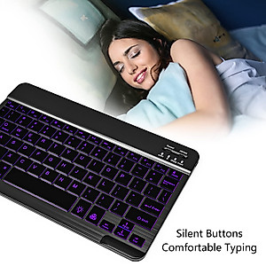 7 Color Backlit Bluetooth Keyboard for iPad 10th 9th Gen, iPad Pro M4 13 12.9 11 inch, iPad Air M2 5th 4th Generation, iPad Mini iPhone Slim Rechargeable Android Tablet Phone Wireless Keyboard (White)