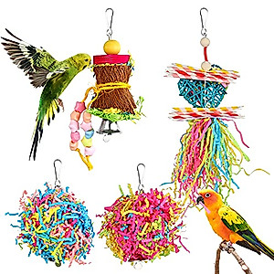 YUEPET 4 Pack Bird Shredder Toys Small Parrot Chewing Toys Parrot Cage Foraging Hanging Toy for Small Bird Parakeets Parrotlets Lovebirds Cockatiels