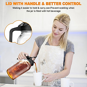 Nevfiro Mason Jar Pitcher with Pour Spout Handle Lid, 2 Quart(64OZ) Thick Glass Pitcher with Lid, Leak-proof Glass Pitcher Wide Mouth for Brew Coffee, Ice Beverage, Juice, Lemonade, Sun Tea