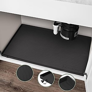 LochCraft Under Sink Mats for Kitchen Waterproof (31x22) Silicone Undersink Liner for Organizing and Waterproofing - Ideal for The Kitchen, Bathroom, and Laundry Room, Fits 33 Inch Cabinet (Black)