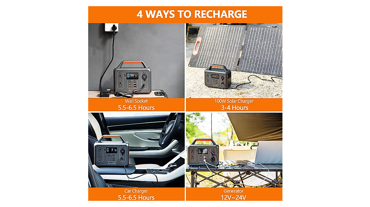 ALLWEI 300W Portable Power Station and 300W Red Car Power Inverter ...