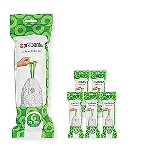 Brabantia PerfectFit Trash Bags (Size G/6-8 Gal) Thick Plastic Trash Can Liners with Drawstring Handles (120 Bags)