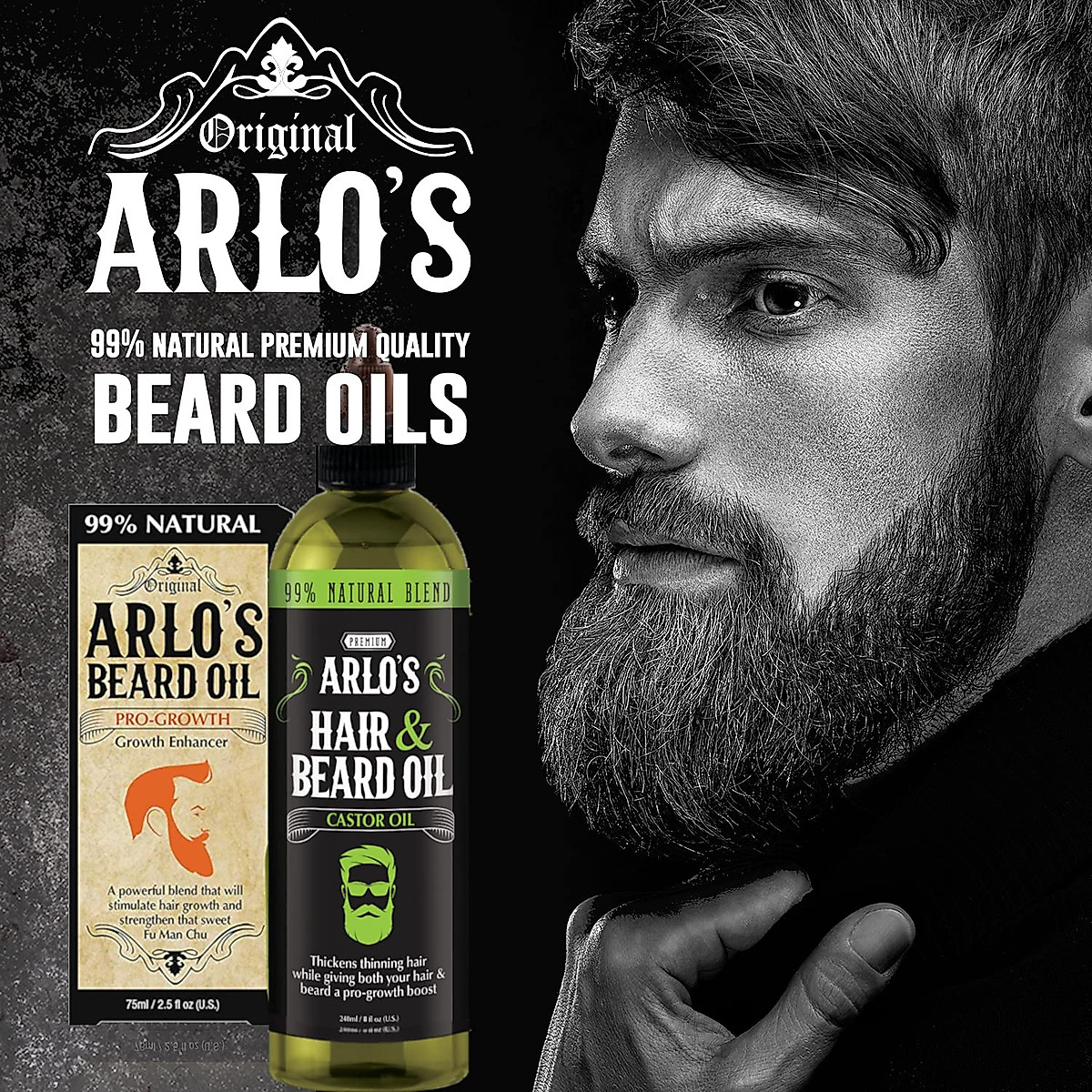 Arlo's Hair and Beard Oil with Castor Oil 8 oz. - Hair Oil, Mustache Oil and Beard Oil Growth