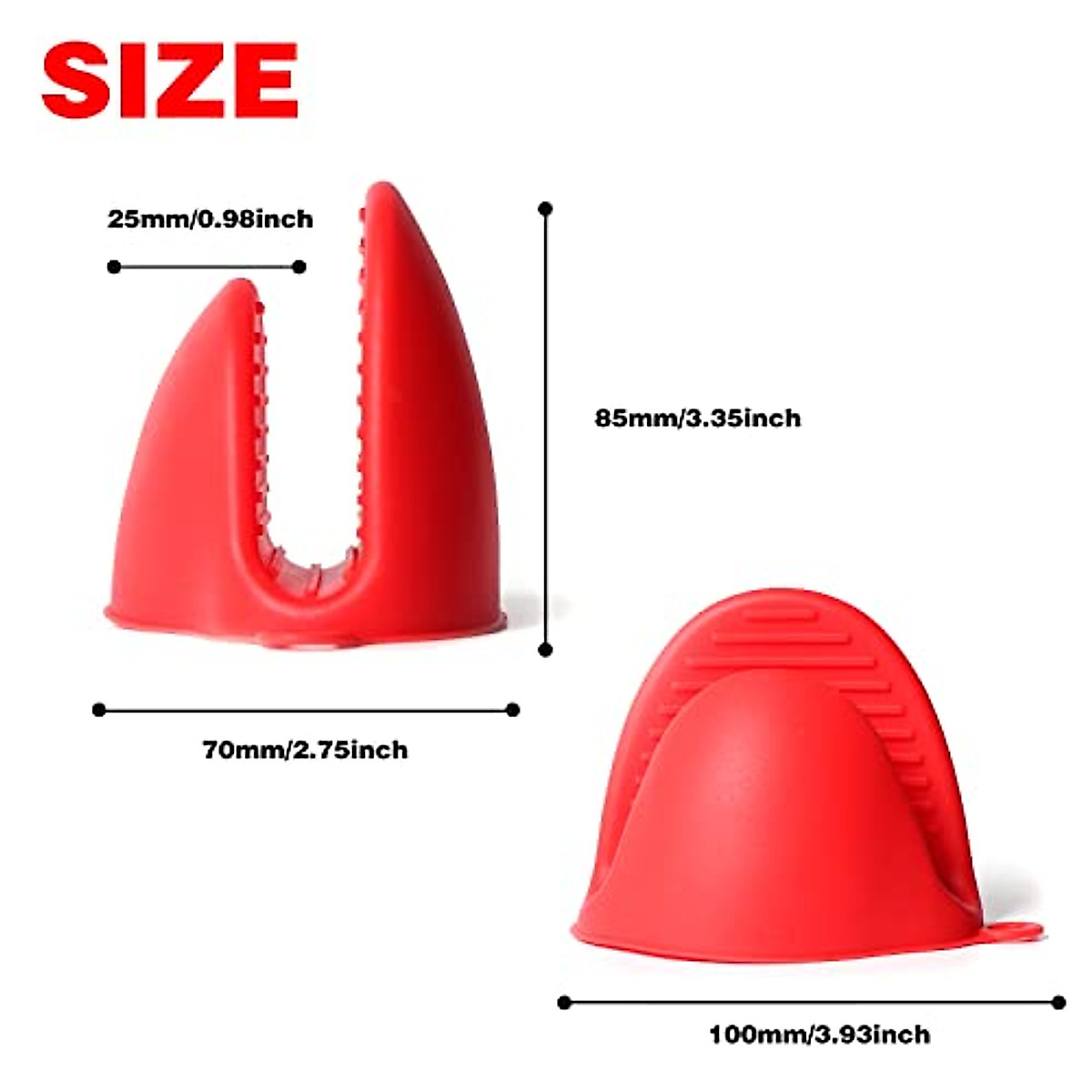 Yvnicll Silicone Oven Mitts Heat Resistant for Kitchen, Finger Protector Pot Holder for Kitchen,Cooking,Baking,BBQ - Heat Resistant Gloves（Red）