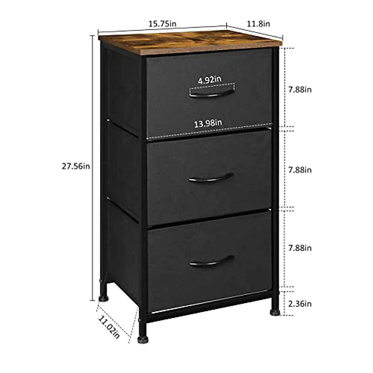NANANARDOSO Small Dresser for Bedroom, 3 Drawer Fabric Storage Chest, Storage Tower Organizer Unit with Removable Fabric Bins for Closet Bedside, Nursery, Living Room, Bedroom, College Dorm, Black.