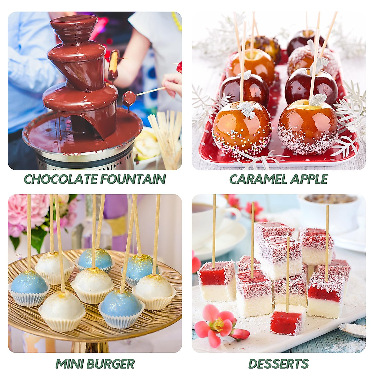 200 PCS Bamboo Skewers 12 inch - Wooden Skewers for Grilling, Fruit, Appetizers, Chocolate Fountain, BBQ, Shish Kabob - Natural Wood Skewer for Kitchen, Party, Crafting, Φ=4 mm (Qtipzify)