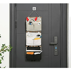 Alunsito Hanging Storage Organiser 2Pcs Waterproof Wall Hanging Bag Linen Cotton Organizer Wall Basket, Closet Hanging Pouch with Hooks for Bedroom Bathroom Kitchen