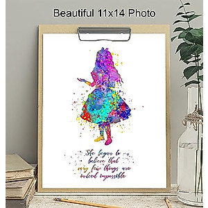 Motivational Quotes For Girls Room 11x14 - Alice in Wonderland Theme - Inspirational Quotes Wall Art for Women - Girls Bedroom Decor - positive affirmation - Positive Sayings Poster - Teen Girls Room