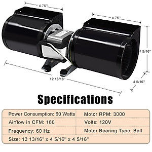 GFK-160A GFK-160 Fireplace Blower Fan Kit for Heat N Glo, Quadra-Fire, Heatilator, Superior, Majestic, GTI Fireplaces, DV3732, Quadra-Fire 7100, Heat N Glo 6000CLX, SL-750TR Blower Fan Kit