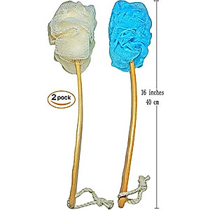 2-Pack Shower Loofah Body & Back Scrubber - Exfoliating Loofah luffa loofa Bath Brush On a Stick - With Long Wooden Handle Back Brush For Men & Women - Easy Reach Body Wash & Lotion Applicator