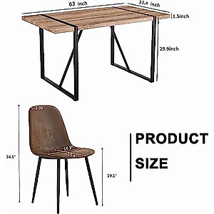 FURNITO 5 Piece Kitchen Dining Table Set,Modern Rectangle Wood Dining Table,Fabric Dining Chairs 4,Ideal for Home,Kitchen Dining Room (Brown, Table + 4 Chairs)