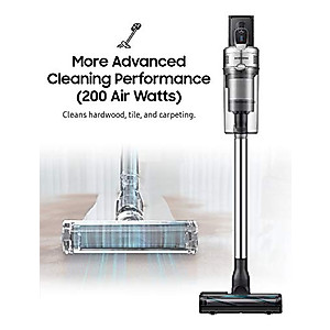 Samsung Jet 90 Cordless Stick Vacuum Long Lasting Battery and 200 Air Watt Suction Power, Complete with Telescopic Pipe, Titan Silver