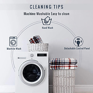 YAKEE Electric Blanket Throw Size 50" x 60", Fast Heated Blanket, Soft Warm Heating Blanket, Controllable Temperature and 3 Hours Auto-Shut-Off, Machine Washable, Blue & White Buffalo Plaid