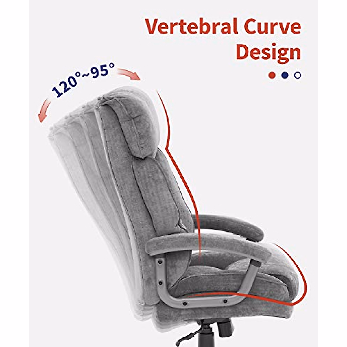 CLATINA Ergonomic Big and Tall Executive Office Chair with Upholstered Swivel 400lbs High Capacity Adjustable Height Thick Padding Headrest and Armrest for Home Office Grey