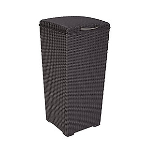 Keter Pacific 33 Gallon Resin Rattan Large Outdoor Trash Can with Lid – Perfect for Backyard Hosting, Patio and Kitchen Use, Brown