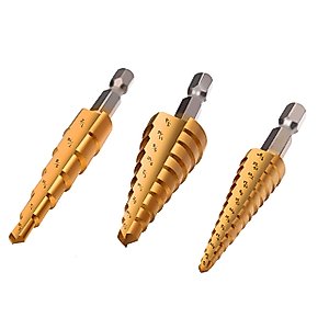Yangoutool 3PCS Titanium Uni Step Drill Bit Set with Pouch,High Speed Steel HSS Quick Change 1/4" Shank,Total 28 Sizes 3/16" -1/2",1/4"-3/4",1/8"-1/2"