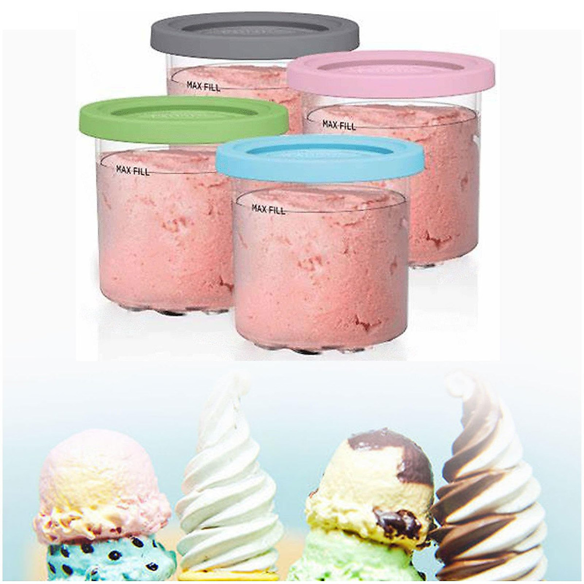 VRINO Creami Containers, for Extra Bowl for Ninja Creamy,16 OZ Creami Deluxe Safe and Leak Proof Compatible NC301 NC300 NC299AMZ Series Ice Cream Maker