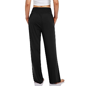 UEU Women's Plus Size High Waisted Yoga Pants 2XL Casual Loose Fit Lounge Wide Leg Sports Athletic Sweat Pants with Pockets(Black,XXL)