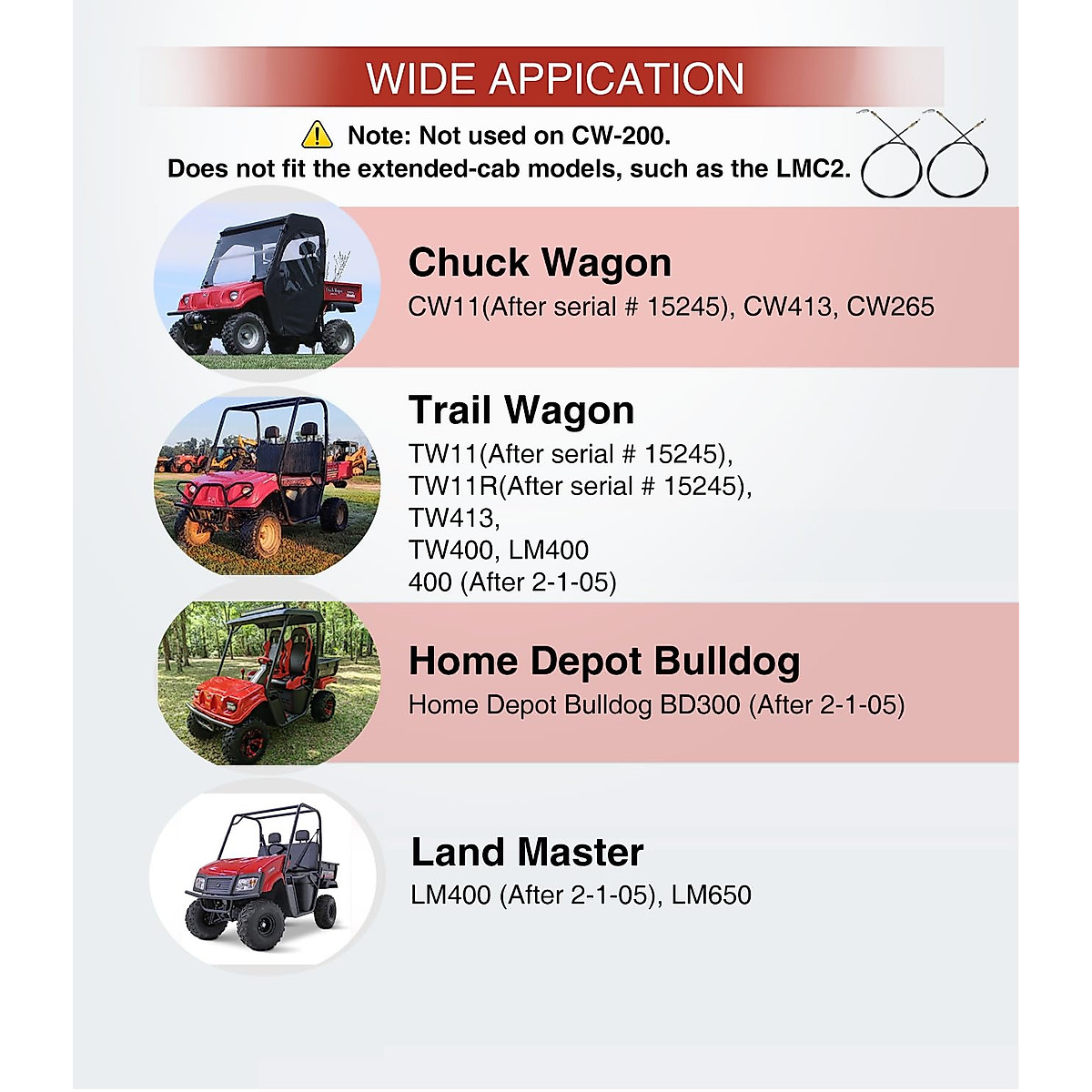 2 Pcs 2-11082 Shifter Cable for Chuck Wagon Go-Karts Parts and Accessories Shifter Wire