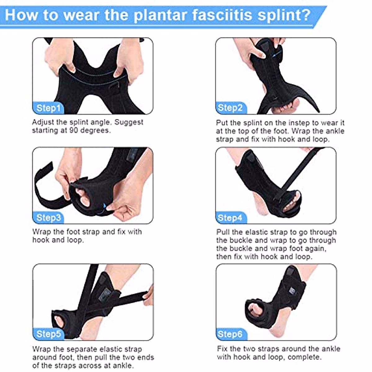 Plantar Fasciitis Support Brace, Night Splint and Compression Socks Kit Orthotics Drop Foot Brace Day and Night with Stretching Straps for Pain Relief