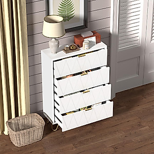 ERGOMORE 4 Drawer Dresser for Bedroom, Wooden Dressers & Chests of Drawers, Large Storage Drawer Cabinet, Modern Design Drawer Dresser for Bedroom, Hallway, Living Room, White