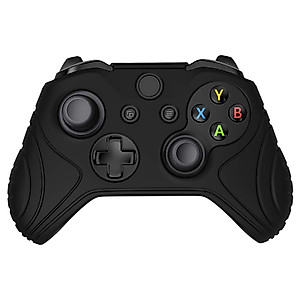 PlayVital Samurai Edition Black Anti-Slip Controller Grip Silicone Skin for Xbox One X/S Controller, Ergonomic Soft Rubber Protective Case Cover for Xbox One S/X Controller with Black Thumb Stick Caps