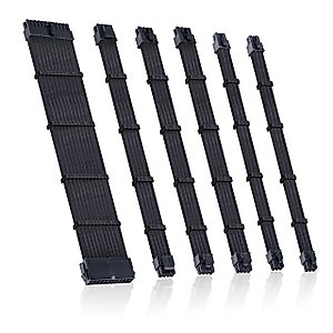 KOTTO Braided ATX Sleeved Cable Extension Kit for Power Supply Cable Kit, PSU Connectors, 24 Pin, 8 Pin, 6 Pin 4 + 4 Pin, 6 Pack, with Cable Comb 24 Pieces Set 24-Pin, 8-Pin, 6-Pin (Green)